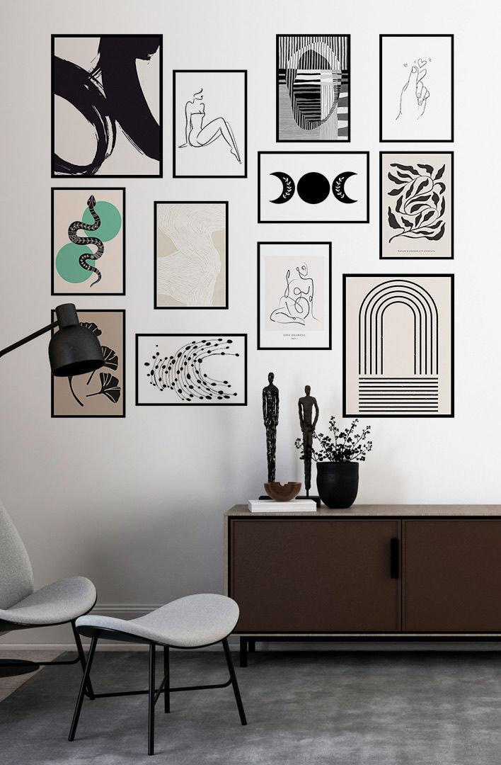 Line Art Minimalist Duvar Dekoru Boho Sanatsal Ahşap Tablo Seti - komeksepeti.com