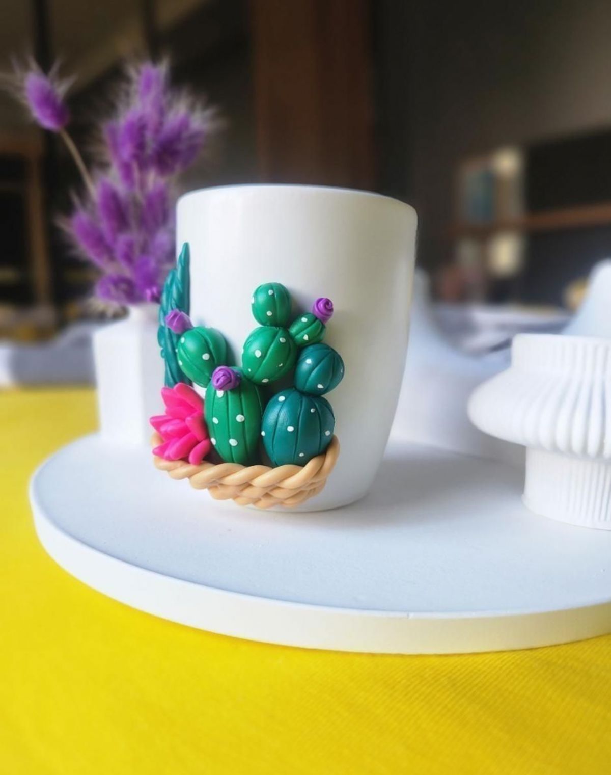 Kaktüs Tasarım Polimer Kil Kupa | El Yapımı ve Şık Hediye - komeksepeti.com