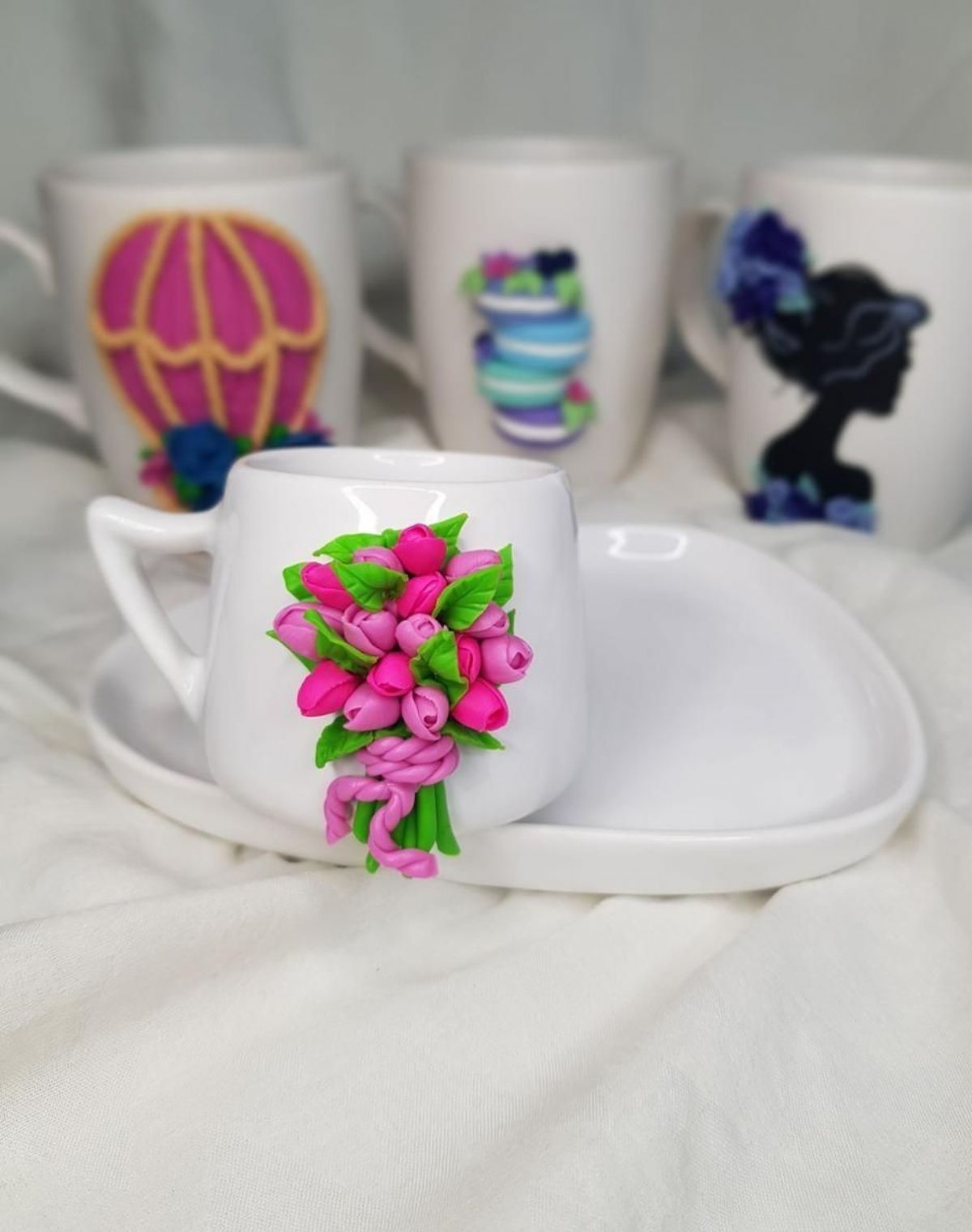 Çiçek Buketi Tasarım Polimer Kil Fincan | Zarif ve Estetik Fincan ...